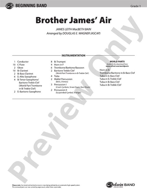Brother James Air Concert Band Conductor Score And Parts James Leith