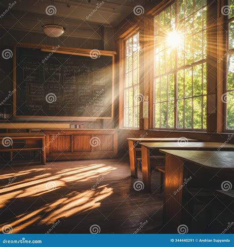 Sunlight Streaming Through Classroom Windows Stock Illustration