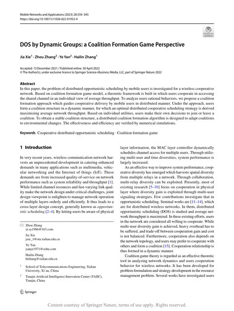 Dos By Dynamic Groups A Coalition Formation Game Perspective