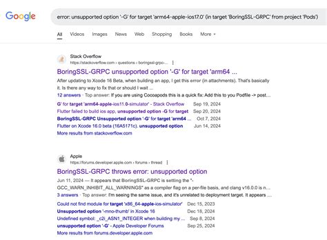 Fixing `error Unsupported Option G For Target Arm64 Apple Ios170