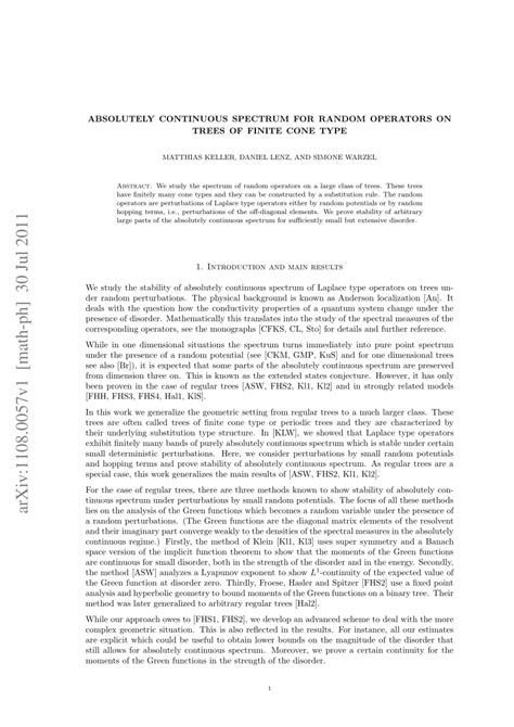 Pdf Absolutely Continuous Spectrum For Random Operators On Trees Of Finite Cone Type