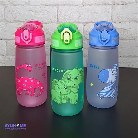 🥤 قمقمهنیدار طرح حیوانات، برند Eyun، بدنه اکرولیک مقاوم، دارای دستگیره ثابت، درب دکمه ای قفل