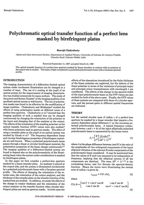 Pdf Polychromatic Optical Transfer Function Of A Perfect Lens Masked By Birefringent Plates