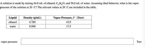 Solved A Solution Is Made By Mixing 44 0 ML Of Ethanol Chegg