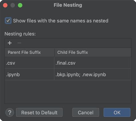 File Nesting Rules DataSpell Documentation