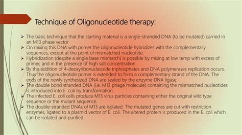 Oligonucleotide Therapy Techniques Applications Ppt