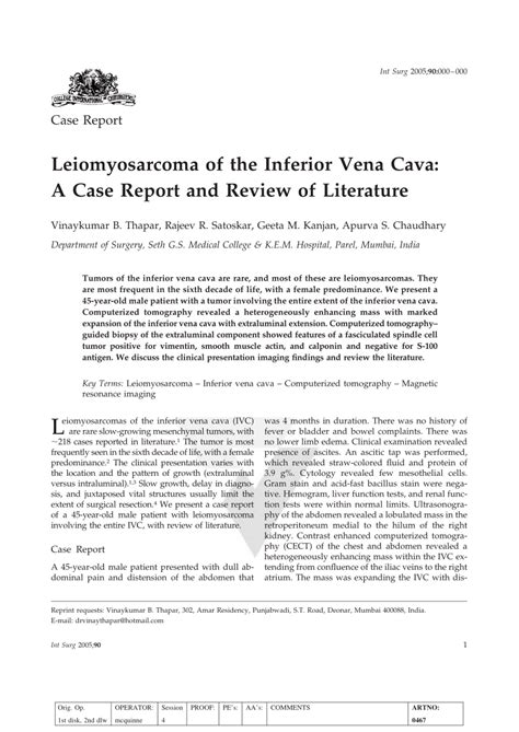 Pdf Leiomyosarcoma Of The Inferior Vena Cava A Case Report And