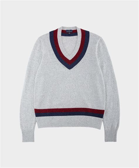 울 블렌디드 테니스 V넥 스웨터 그레이 Brooks Brothers