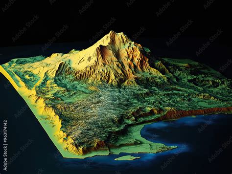 Technical Aerial Visual 3d Lidar Gis Aerial Map Satellite Scan Model Isolated Showing Osorno
