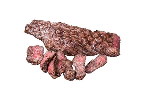 Grilled Machete Skirt Steak On Grill Isolated On White Background