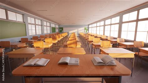 Short Of Books Stacked On Table Class Room Rendering Of Education School Classes Room Learning