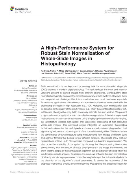 Pdf A High Performance System For Robust Stain Normalization Of Whole Slide Images In