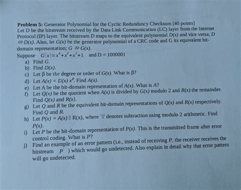 Solved Problem 5 Generator Polynomial For The Cyclic