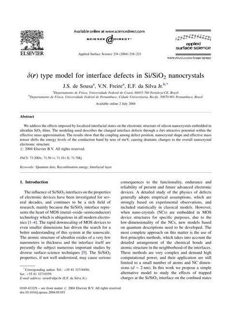 Pdf δr Type Model For Interface Defects In Sisio2 Nanocrystals