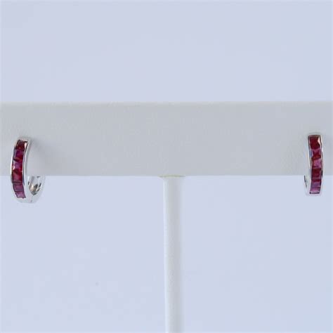 14k White Gold Ruby Huggie Hoops American Jewelry