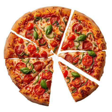 Round Pizza Cut Into Triangular Pieces Folded In A Circle Isolated On A