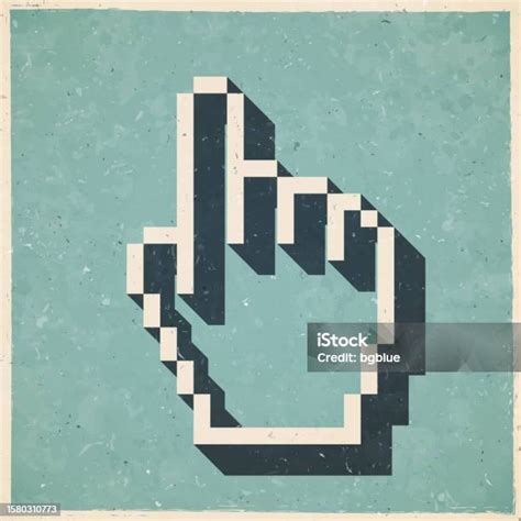 Pixel Hand Cursor Icon In Retro Vintage Style Old Textured Paper Stock