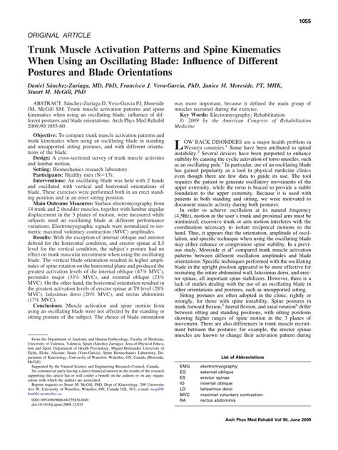 Pdf Trunk Muscle Activation Patterns And Spine Kinematics When Using