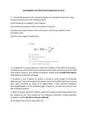 ASSIGNMENT 6 ON EXCEPTION HANDLING IN JAVA Pdf ASSIGNMENT ON