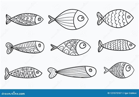 Insieme Dei Pesci Stilizzati Di Vettore Raccolta Del Pesce Dell