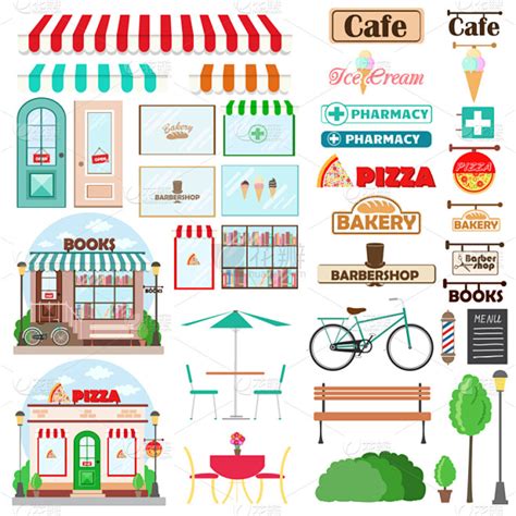 建筑外部 外立面 商店 化学元素周期表 华丽的 商务 多样 食品 书店 布置素材 花瓣网