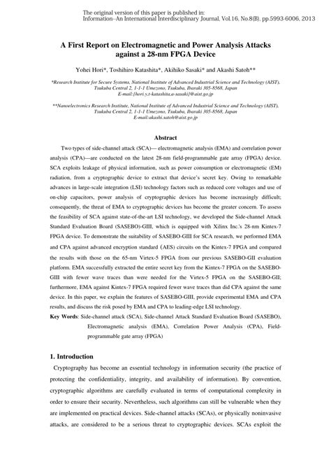Pdf A First Report On Electromagnetic And Power Analysis Attacks Against A 28 Nm Fpga Device