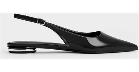 Charles And Keith Patent Pointed Toe Slingback Flats In White Lyst