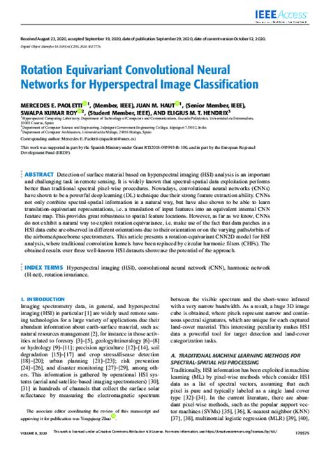 Pdf Rotation Equivariant Convolutional Neural Networks For Hyperspectral Image Classification
