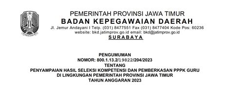Pengumuman Hasil Seleksi PPPK Guru Provinsi Jawa Timur