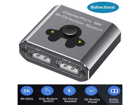 2 Port DisplayPort Switch Bidirectional 8K Bi Direction Display Port Switch 2 In 1 Out 1 In 2