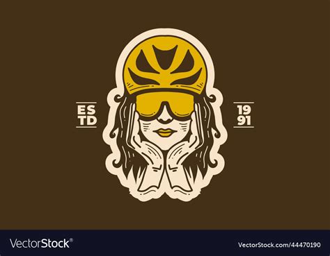 Vintage Art Of A Woman Wearing Bicycle Helmet Vector Image