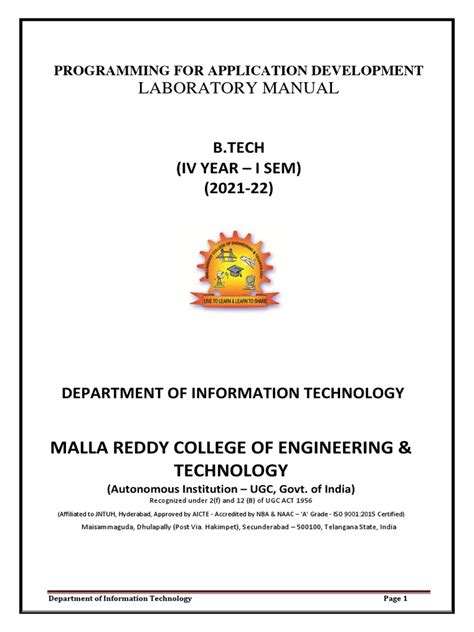 Programming For Application Development Lab Manual 2021 22 Download Free Pdf Microsoft