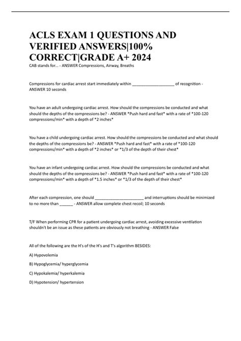 Acls Exam 1 Questions And Verified Answers 100 Correct Grade A 2024
