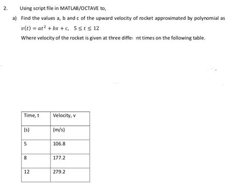 Solved Using Script File In MATLAB OCTAVE To A Find The Chegg