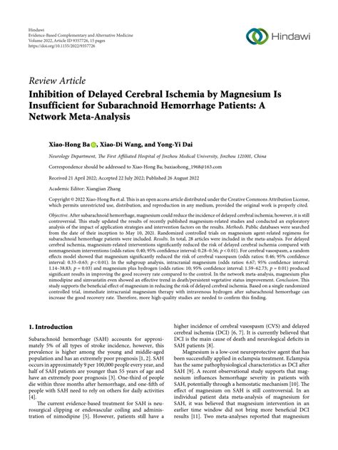 Pdf Inhibition Of Delayed Cerebral Ischemia By Magnesium Is