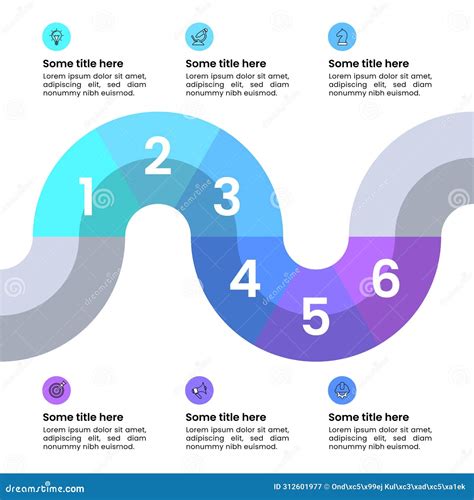 Infographic Zigzag Pipe Template With A Circle Diagram 6 Steps Cartoon
