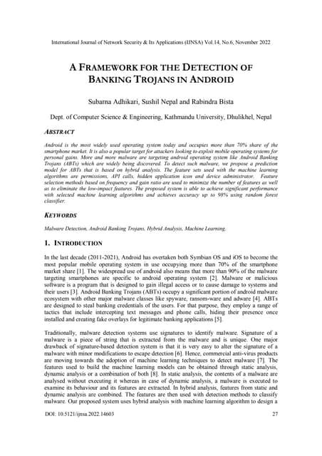 A Framework For The Detection Of Banking Trojans In Android Pdf