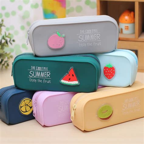 Cute Various Fruits Jelly Pencil Case Silicone Large Capacity Pen Bag