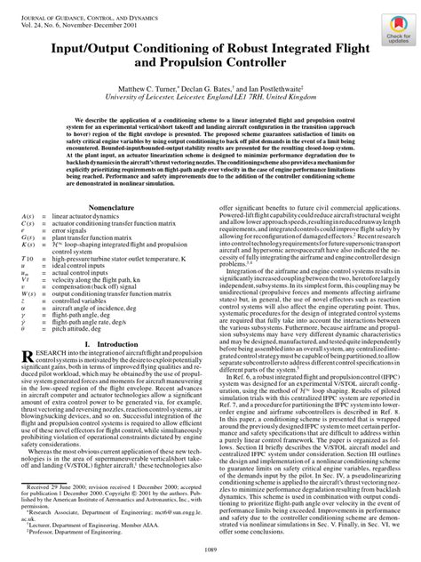 Turner Et Al 2012 Input Output Conditioning Of Robust Integrated Flight