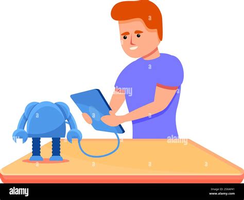 Futuristic Boy Programming Robot Icon Cartoon Of Futuristic Boy