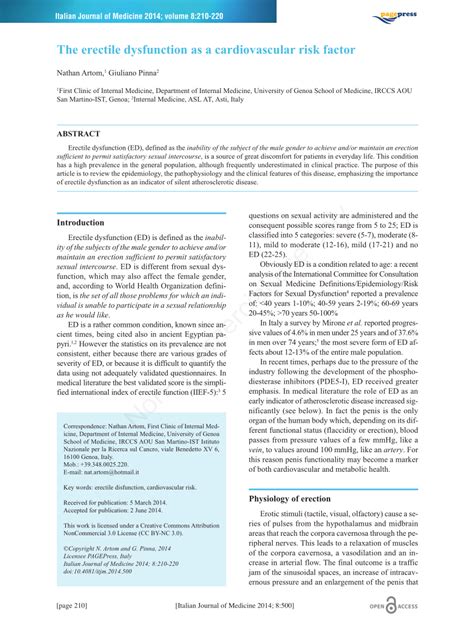 Pdf The Erectile Dysfunction As A Cardiovascular Risk Factor