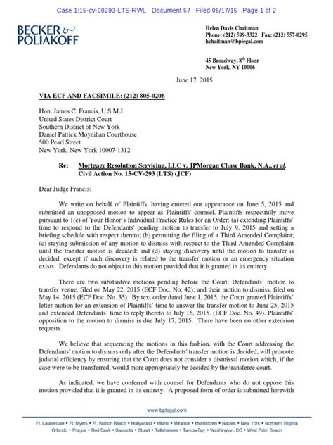 57 Letter Motion For Extension Of Time Pdf Complaint Discovery Law
