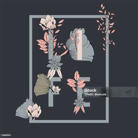 꽃 타이포그래피 포스터 디자인 텍스트와 꽃 결합 단어 생활 0명에 대한 스톡 벡터 아트 및 기타 이미지 0명 꽃 나무 꽃