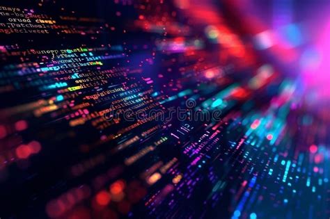 Colorful Code Lines On Black Background Displayed On Computer Screen Stock Illustration