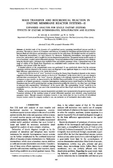 pdf mass transfer and biochemical reaction in enzyme membrane reactor
