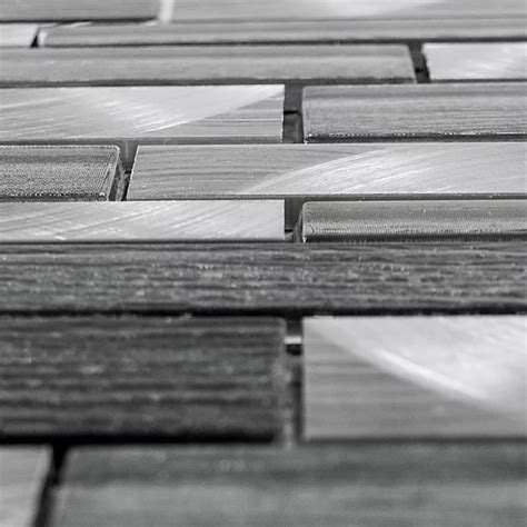 Luxury Textured Grey Glass And Brushed Steel Mix Mosaic Wall Tiles Sheet 8mm