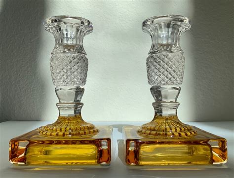 Beautiful Amber Glass Cut Etched Crystal Pineapple Stem Glass Home