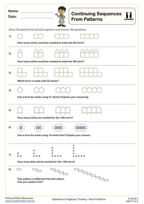 Continuing Sequences From Patterns Worksheet Fun And Engaging 5th Grade And Algebra I And Im 1