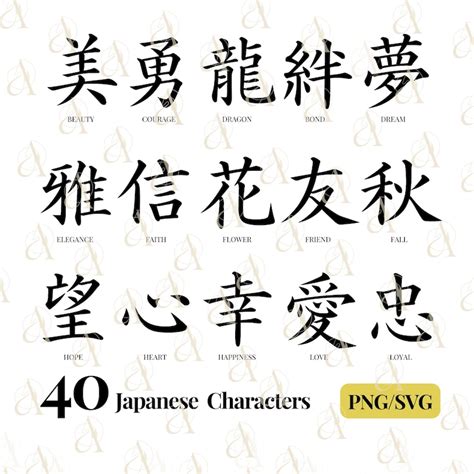 Japanese Word Svg Bundle Strength Japanese Characters Samurai Kanji