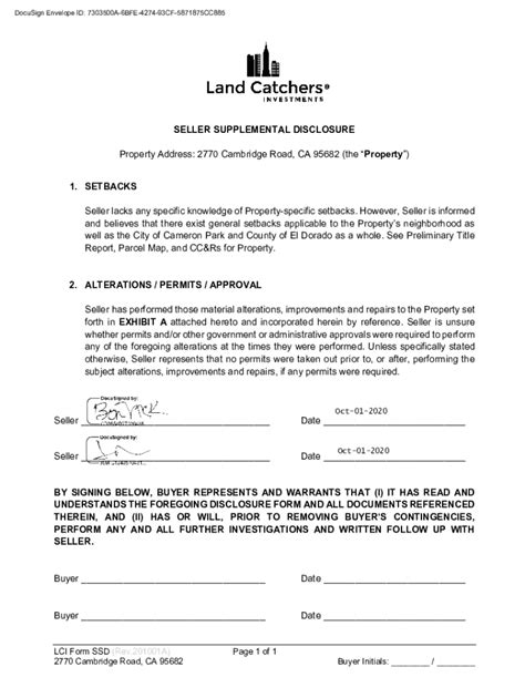 Fillable Online Seller Supplemental Disclosure Fax Email Print Pdffiller